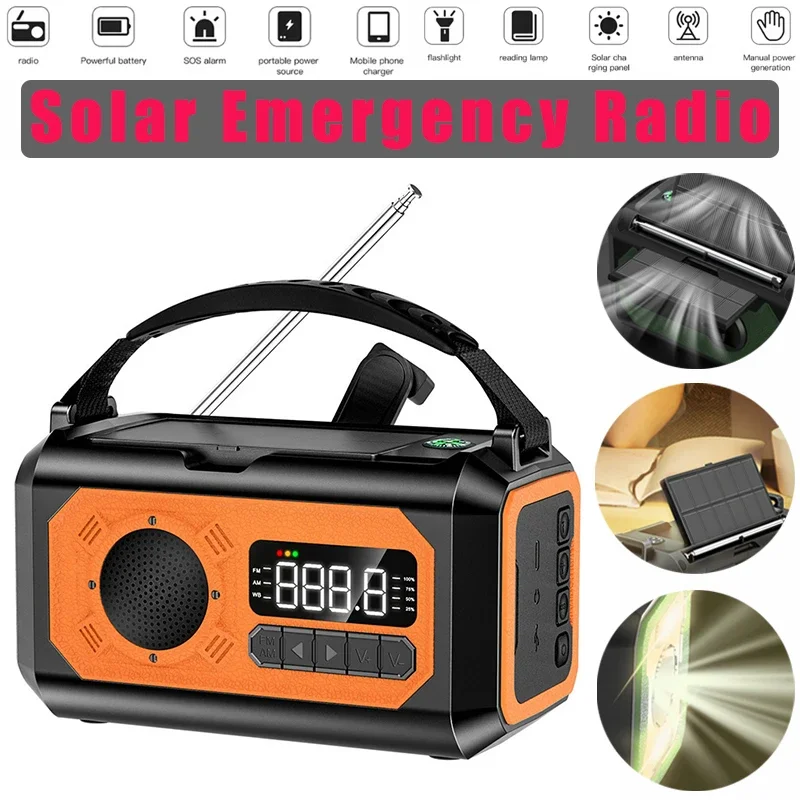 12000mah Solar Panel Emergency Radio Hand-Cranked with LED Flashlight ...