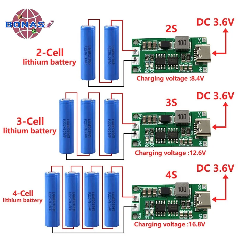 Multi-Cell 2S 3S 4S Type-C To 8.4V 12.6V 16.8V Step-Up Boost LiPo ...