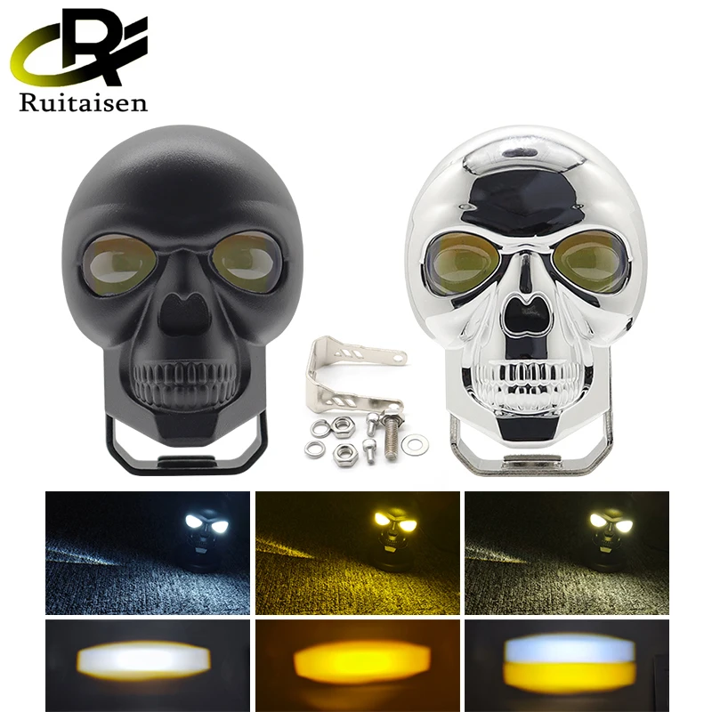 Skull-Led-Light-Motorcycle-Headlight-Fog-Lights-Lamp-Spotlights-12V-80V ...