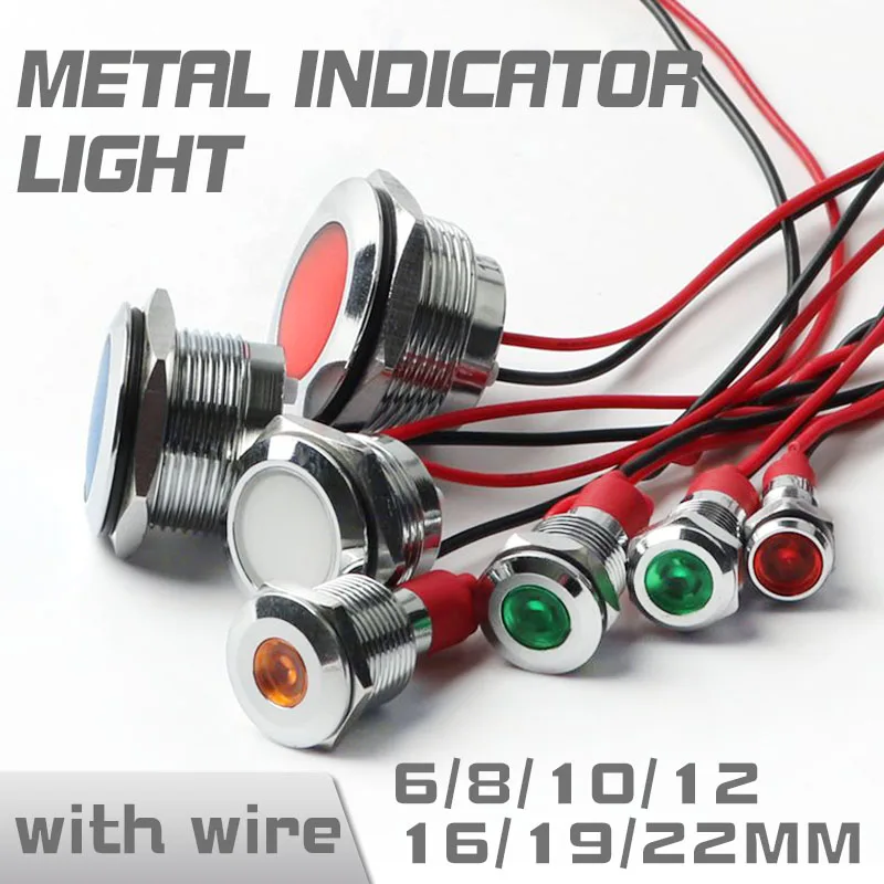 LED-Metal-Indicator-Light-6-8-10-12-16-19-22mm-With-Wire-Waterproof ...