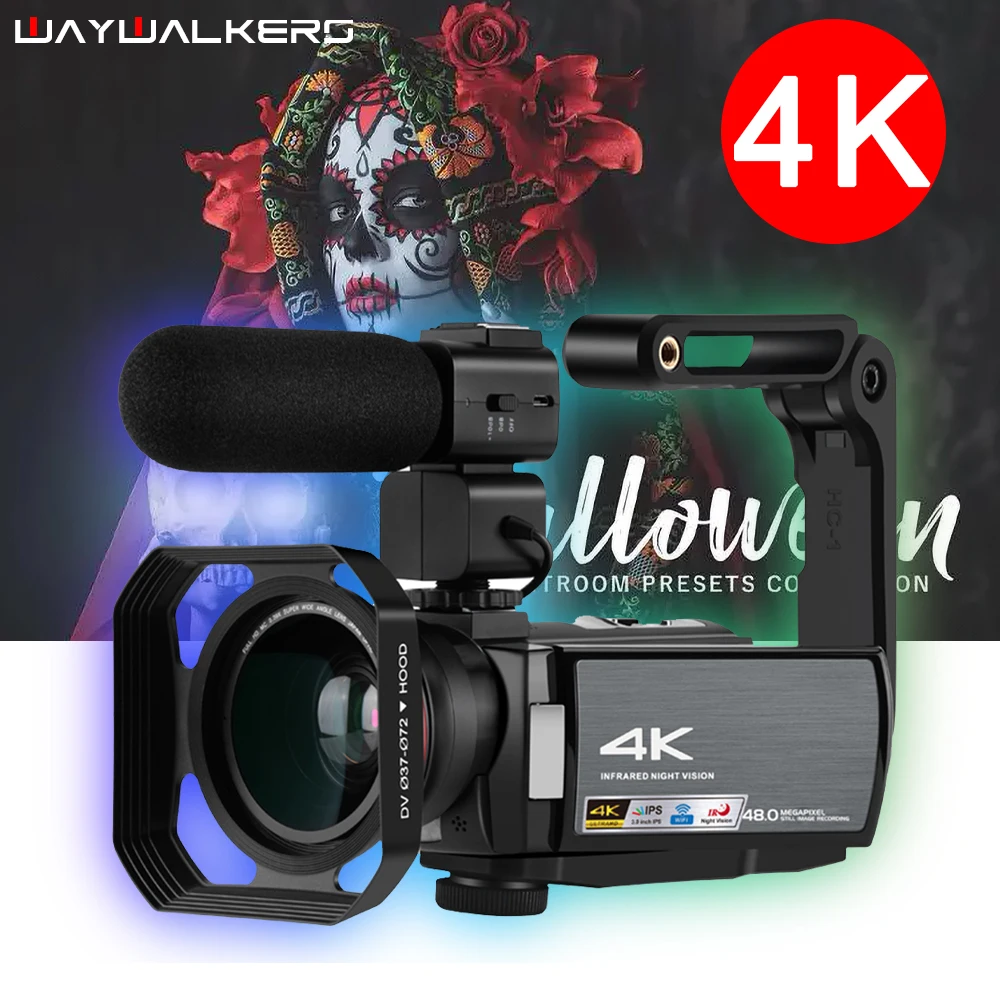 Waywalkers 4k 울트라 Hd 비디오 카메라 30mp 와이파이 Dv 캠코더 비디오 캠 270 도 회전 터치 스크린