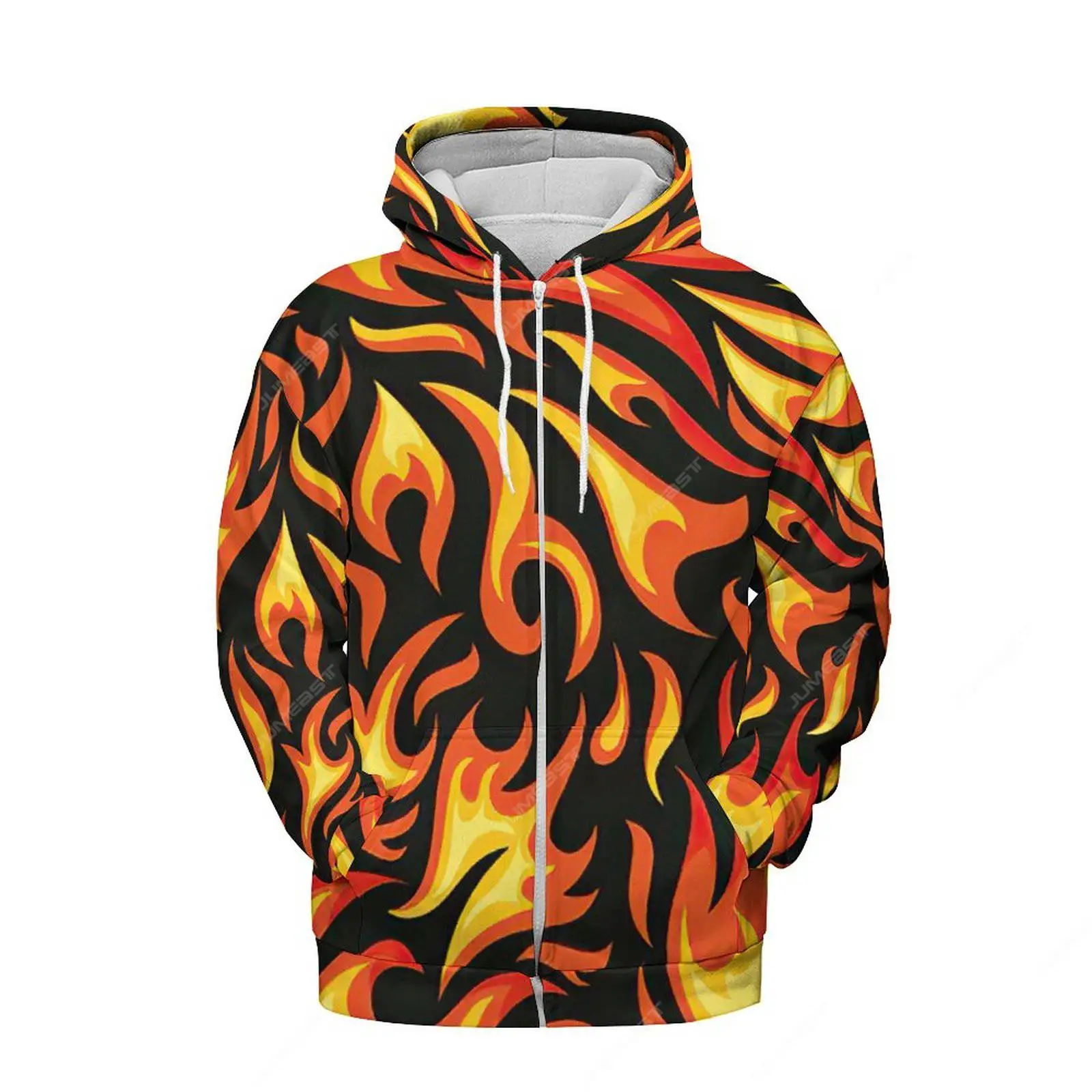 Jumeast 3D Printed Flame Men Zipper Hoodies Fire Graphic Stripe ...