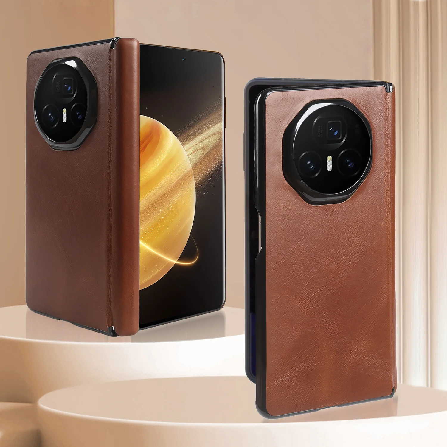 Vintage Central Axis Design Genuine Leather Case For Honor Magic V5 V3 ...