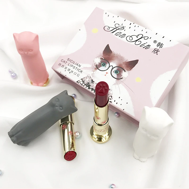 3 Pcs/set Cartoon Cat Lipstick Makeup Cat Lip Stick Set Waterproof Long ...