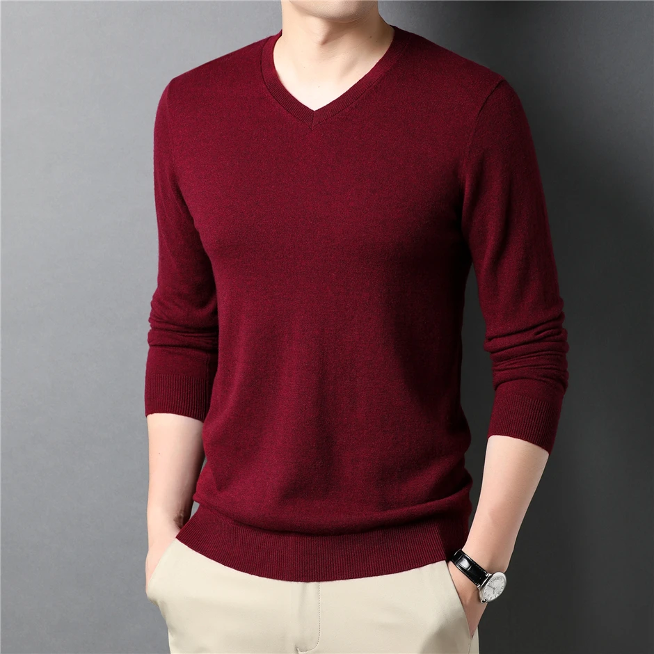 Pull en laine mérinos pour Homme,vêtement classique,couleur unie,col en ...