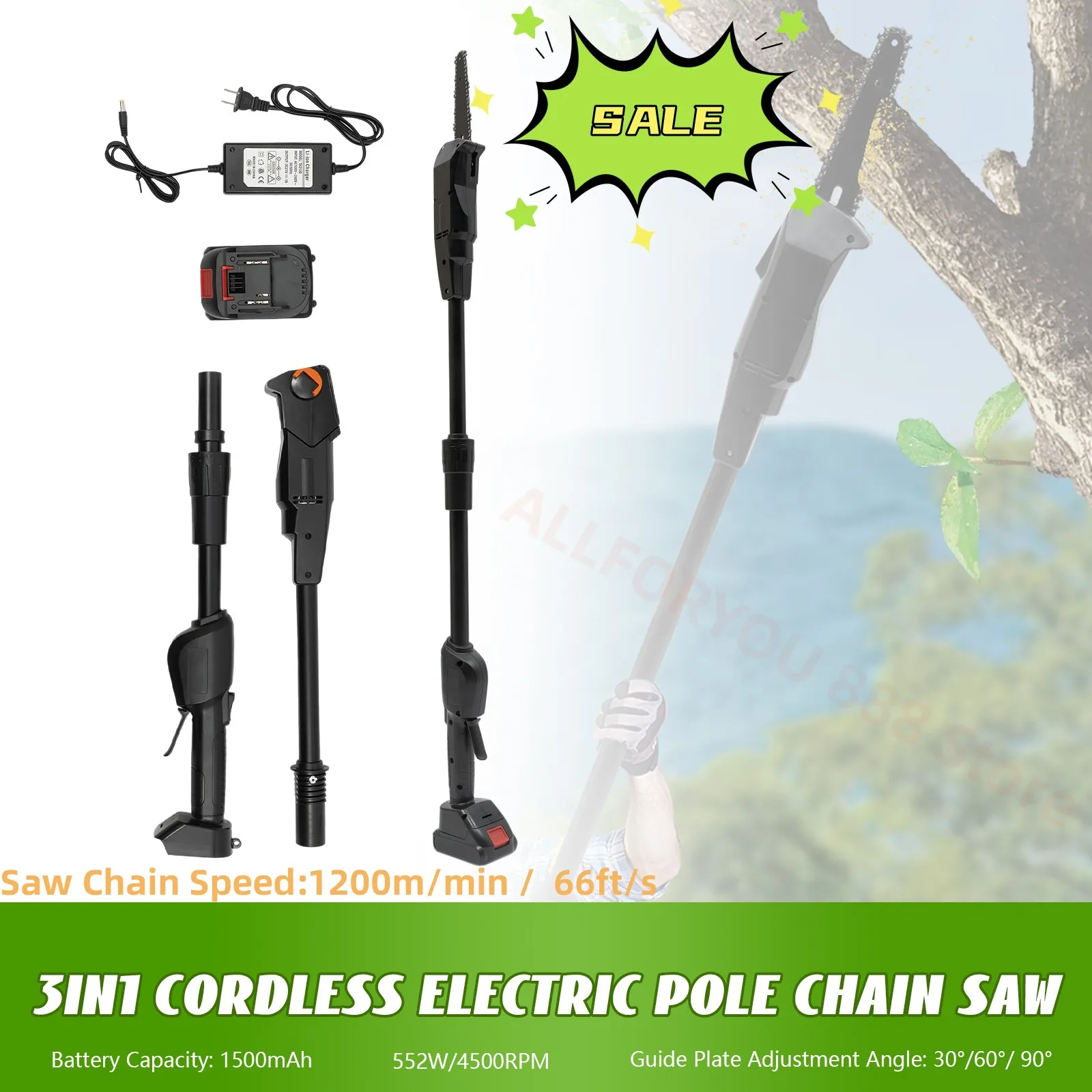 Electric-Extendable-Chainsaw-Cordless-Battery-Pole-Chain-Saw-1-25m-High ...