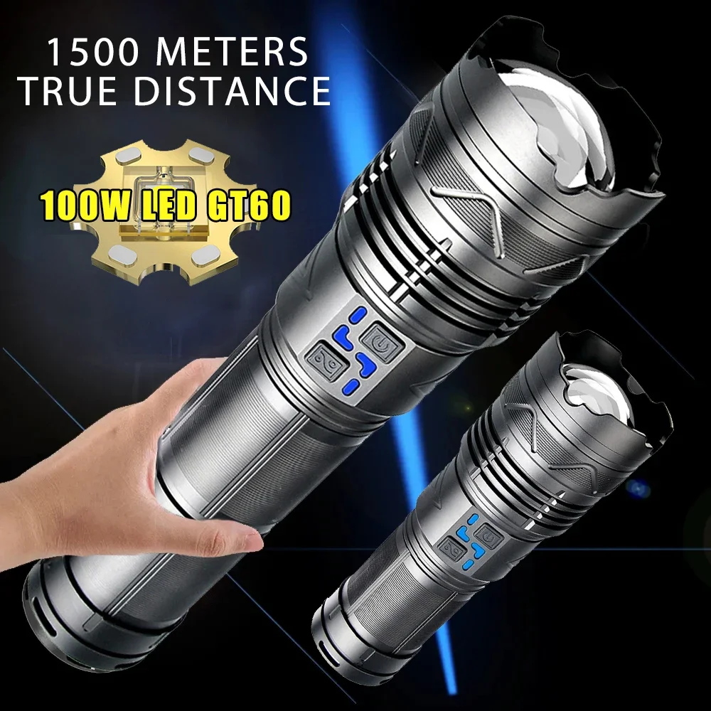 High Power Led Flashlight Super Bright Long Range Torch Rechargeable ...
