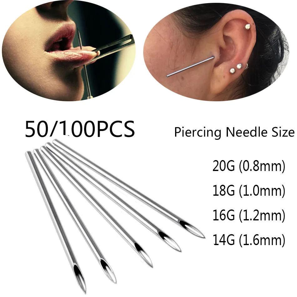 10-100pcs-Disposable-Sterile-Body-Piercing-Needle-Medical-Stainless ...