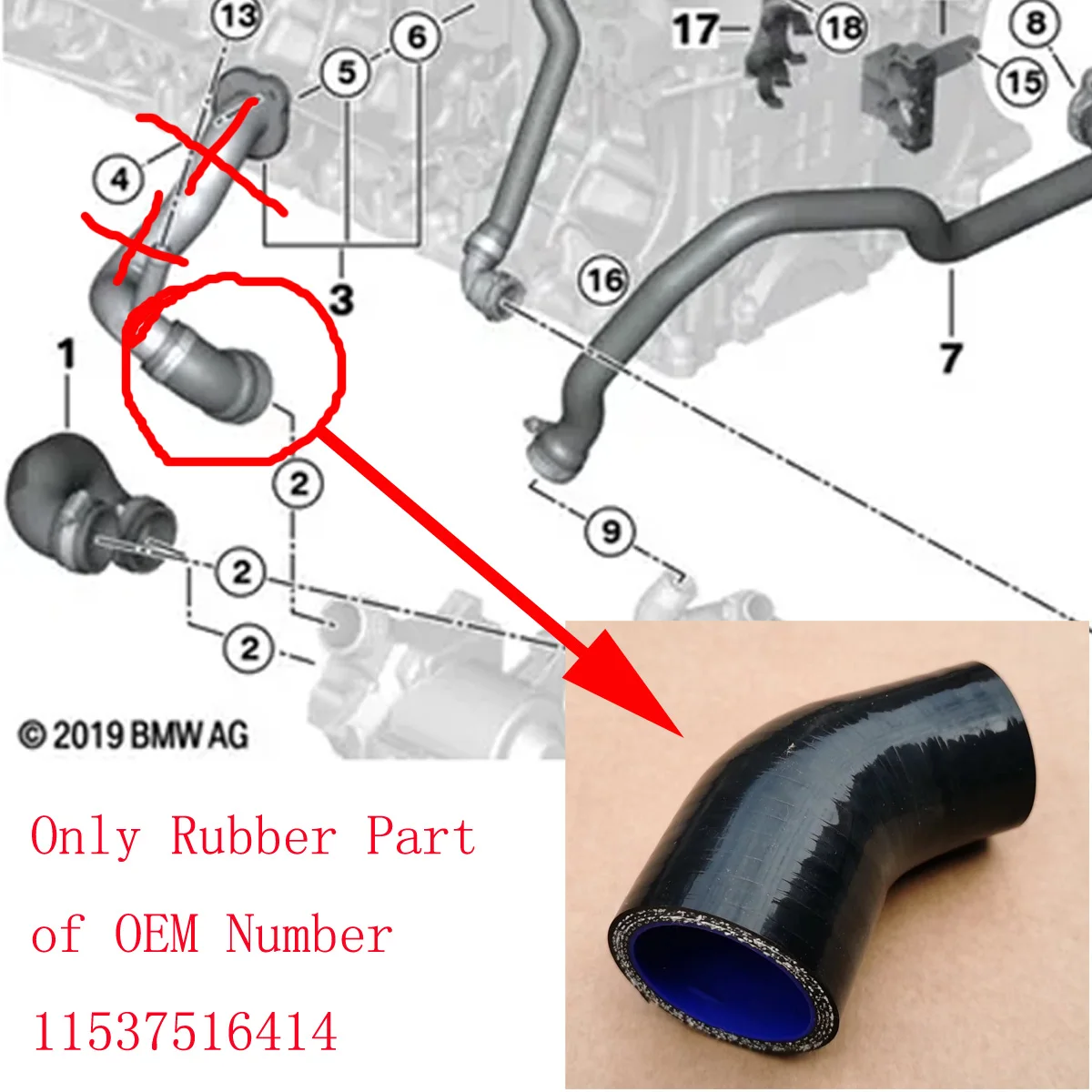 Silicone-Coolant-Hose-11537516414-11-53-7-516-414-For-BMW-E60-E61-E82 ...