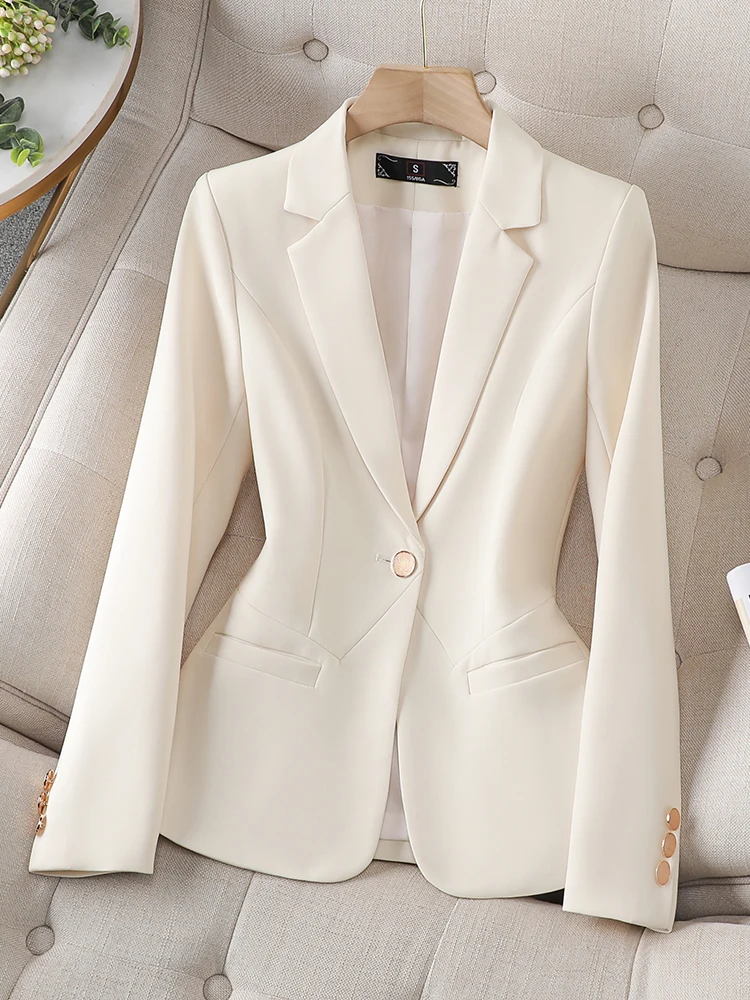 Blazer-Formal-de-oficina-para-mujer-chaqueta-entallada-color-Beige-caf ...