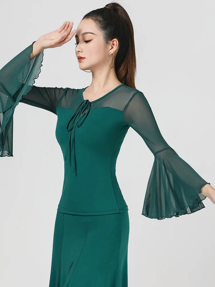 Slim-Fit-Ballroom-Dance-Competition-Top-Waltz-Classical-Mesh-Patchwork ...