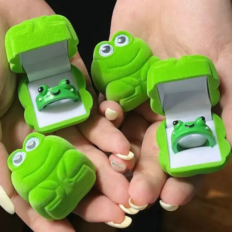 Velvet-Frog-Jewelry-Box-with-Cute-Cartoon-Frog-Rings-Couple-Rings-Flocked-Jewelry-Storage-Boxes ...