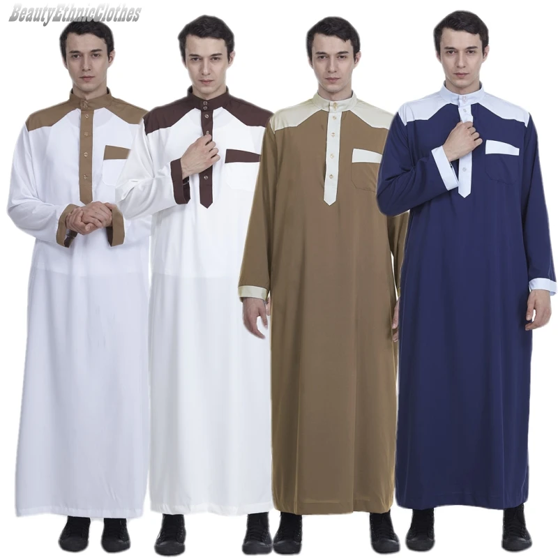 Traditional-Stand-Collar-Jubba-Thobe-Loose-Robe-Kaftan-Long-Dress ...