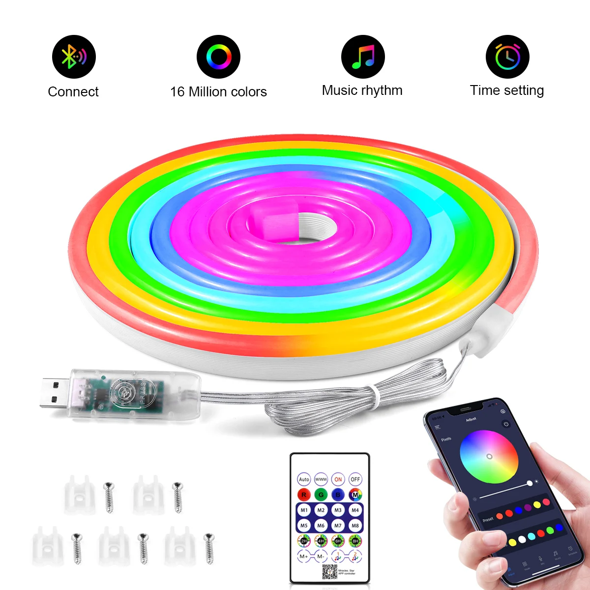 Bluetooth-Neon-RGB-LED-Strip-Lights-WS2812-Waterproof-Neon-Rope-Light ...