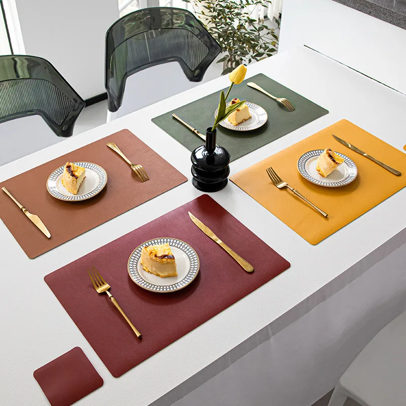 Dining-Mats-Solid-Color-PU-Leather-Waterproof-Oil-resistant-Household ...