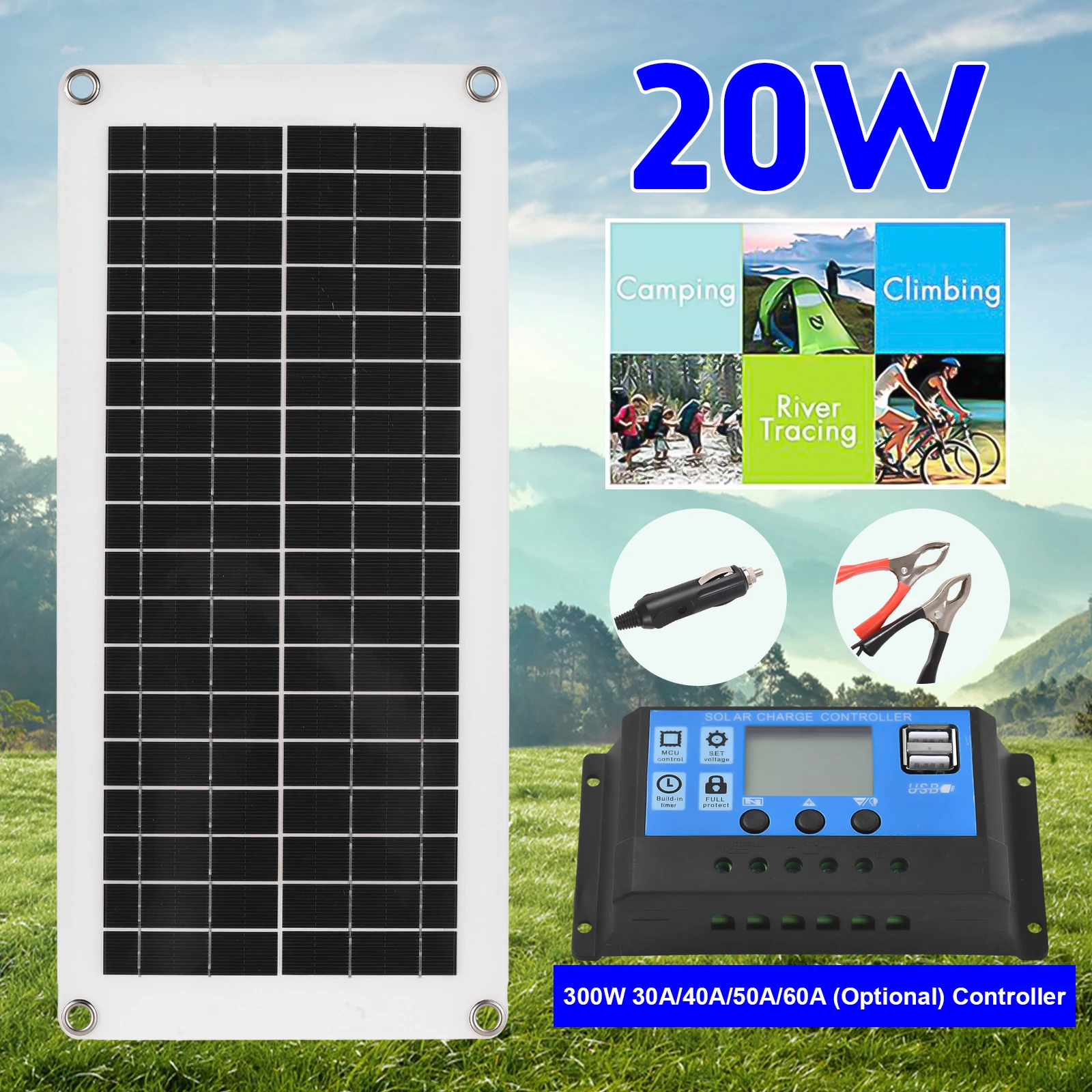20-Watt-12-Volt-Solar-Panel-Kit-Waterproof-Solar-Panel-with-High ...