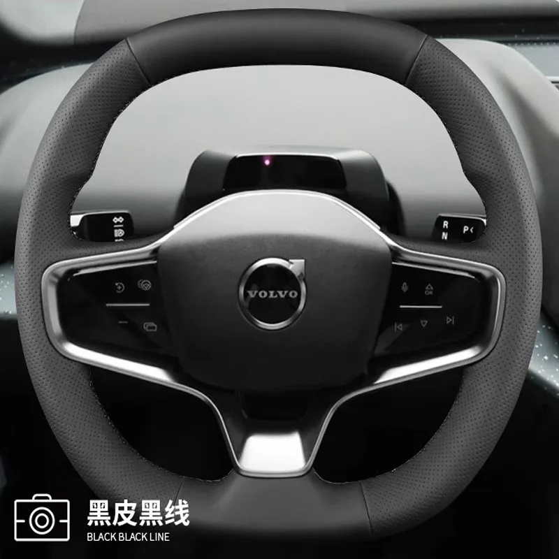 Hand-stitched-black-Genuine-Leather-ultrathin-non-slip-car-steering ...