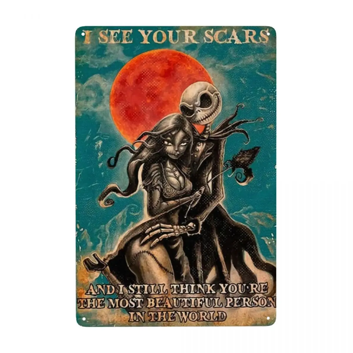 Retro Jack And Sally Tin Metal Sign Custom Tim Burton Christmas Horror ...