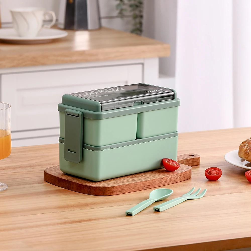 Dual-Layer Plastic Bento Lunch Box with Cutlery - AliExpress 15