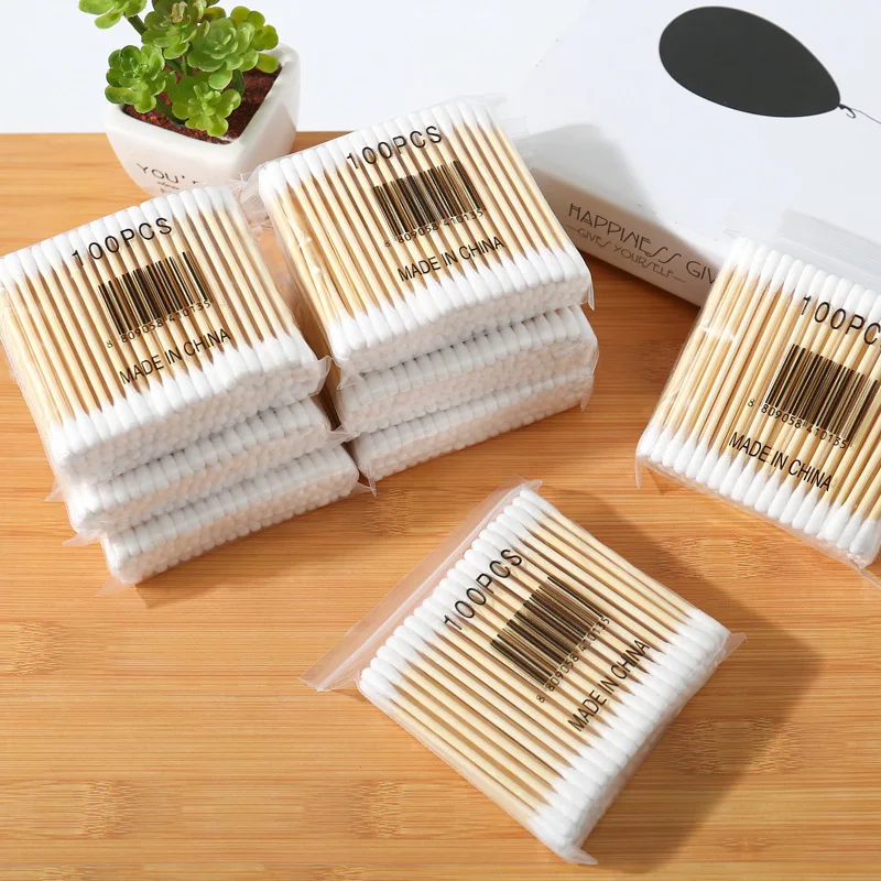 Disposable sanitary cotton swabs, soft bags, wooden sticks, double ...