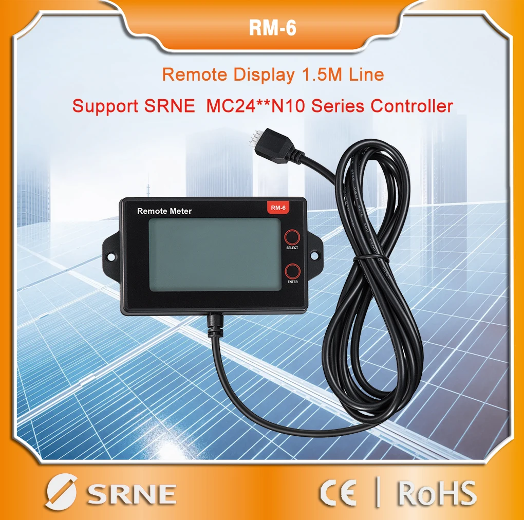 SRNE RM-6 Remote Meter LCD Display for SRNE MC Series MPPT Solar Controller Real-Time Monitoring ...