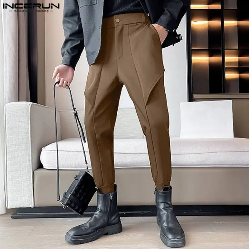 INCERUN-Pantalon-d-contract-pour-homme-jogging-boutons-poches-style-cor ...
