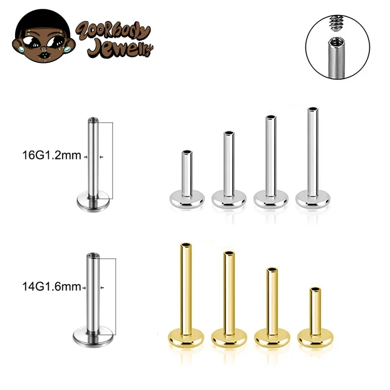 10PCS G23 Titanium Labret 16G 18G 4mm Rod Internal Thread Plug Septum ...