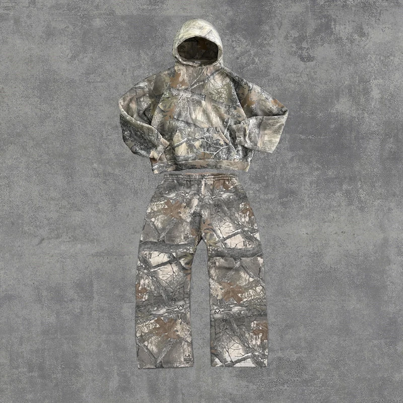 2 Pcs Outerwear Co-ords Y2K Retro Camo Men Zipper Hoodie Camouflage ...