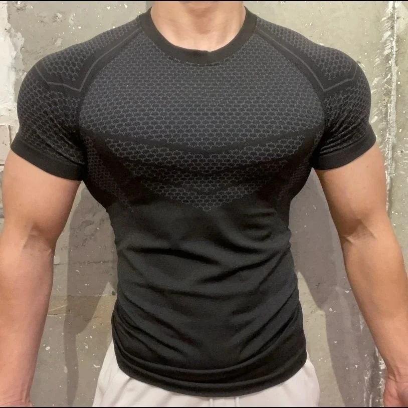 Men's Gym T-Shirt Workout & Training Fitness Short Sleeve Slim Fit O ...