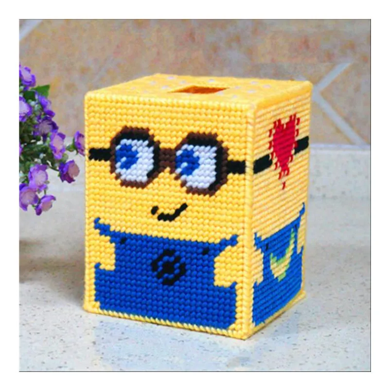 12x12x14cm Small Yellow Man Carton Storage Tissue Box Embroidery Kit ...