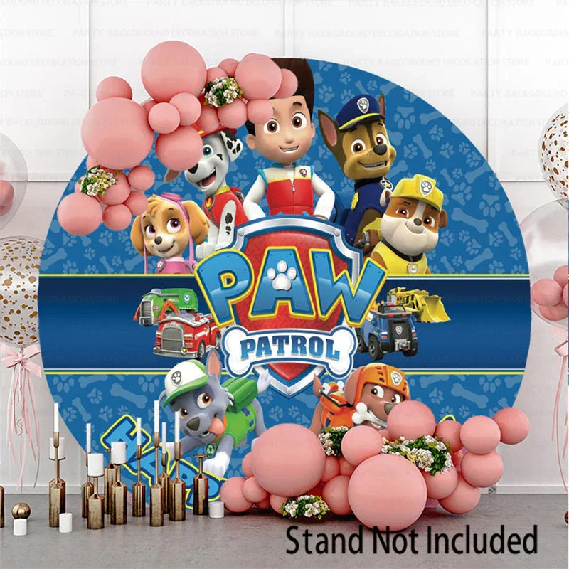 Blue-Cartoon-Paw-Patrol-Backdrop-Chase-Marshall-Skye-Rocky-Rubble-Round ...