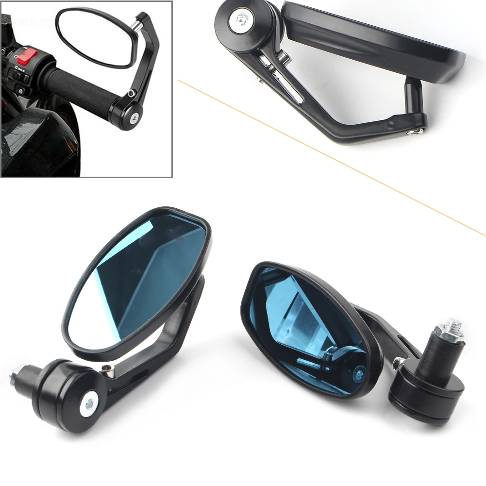 7-8-Motorcycle-Rear-View-Side-Mirrors-Handle-Bar-End-Oval-Black-For ...