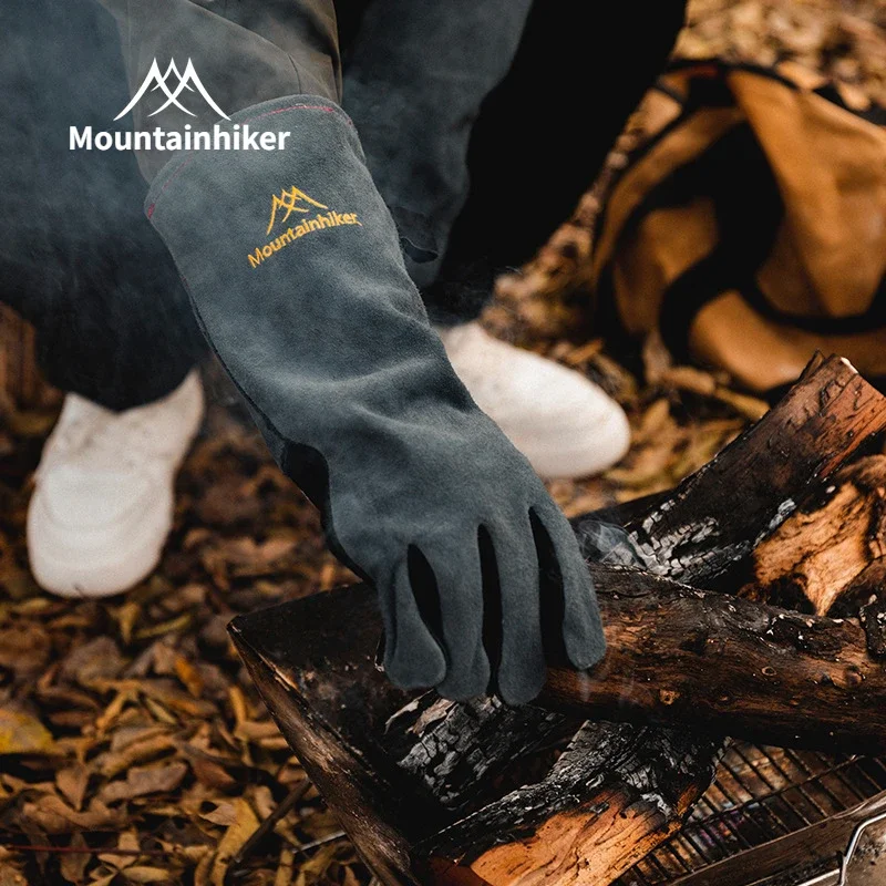MOUNTAINHIKER Outdoor Camping Cowhide Insulated Heat-Resistant Gloves ...