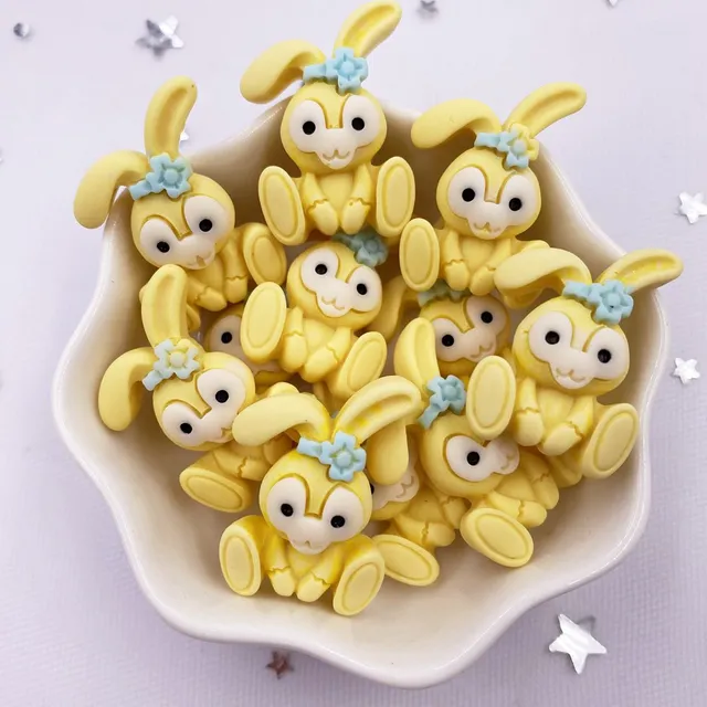 Hand Painted Resin Kawaii Colorful Rabbit Flatback Stone Figurine 10PCS ...