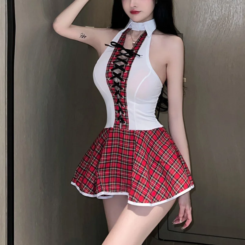 Disfraces de niña escolar Sexy para mujer, picardías de Cosplay, lencería Sexy, conjunto de ...