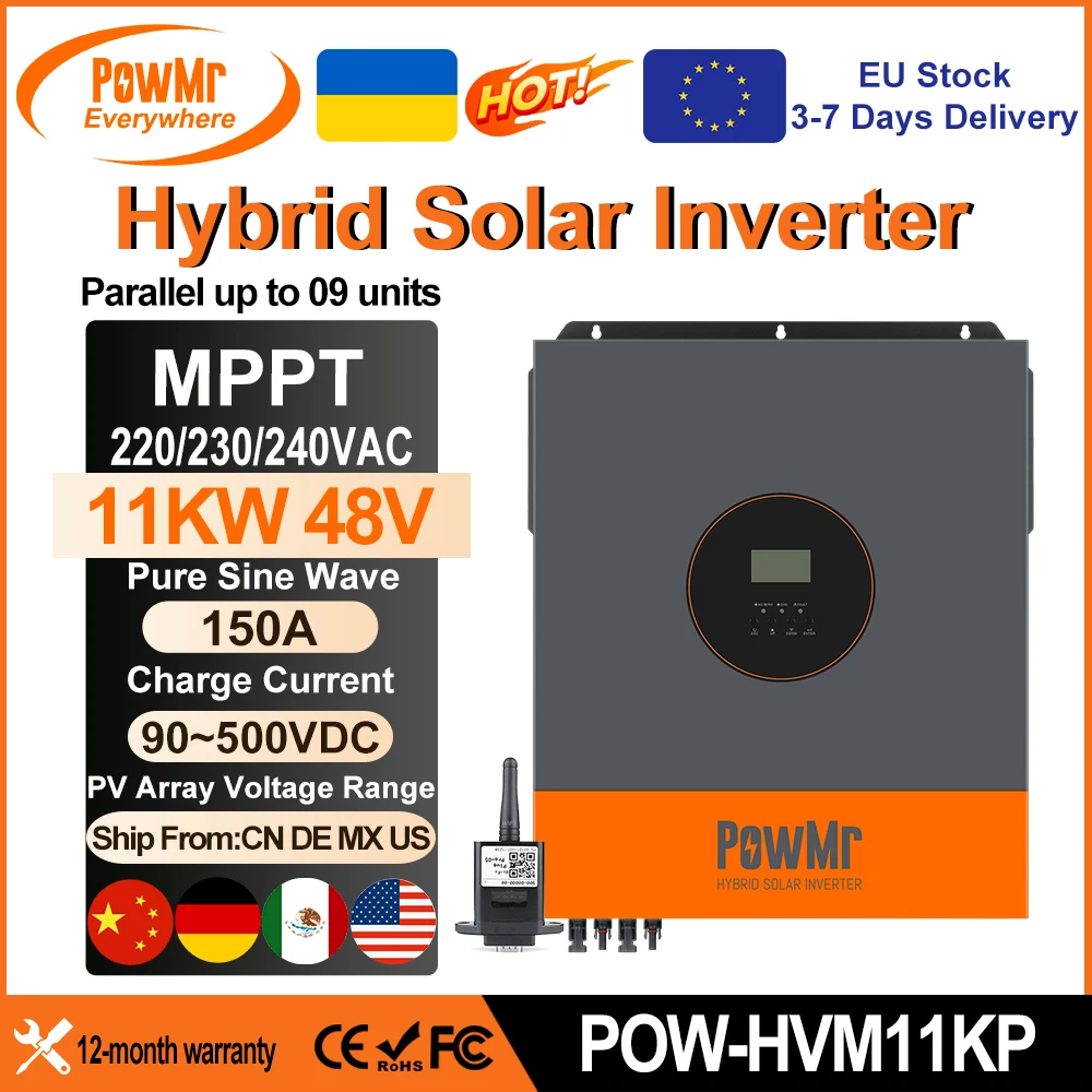 PowMr Parallel 11KW Hybrid Solar Inverters 48V to 220V Pure Sine Wave ...
