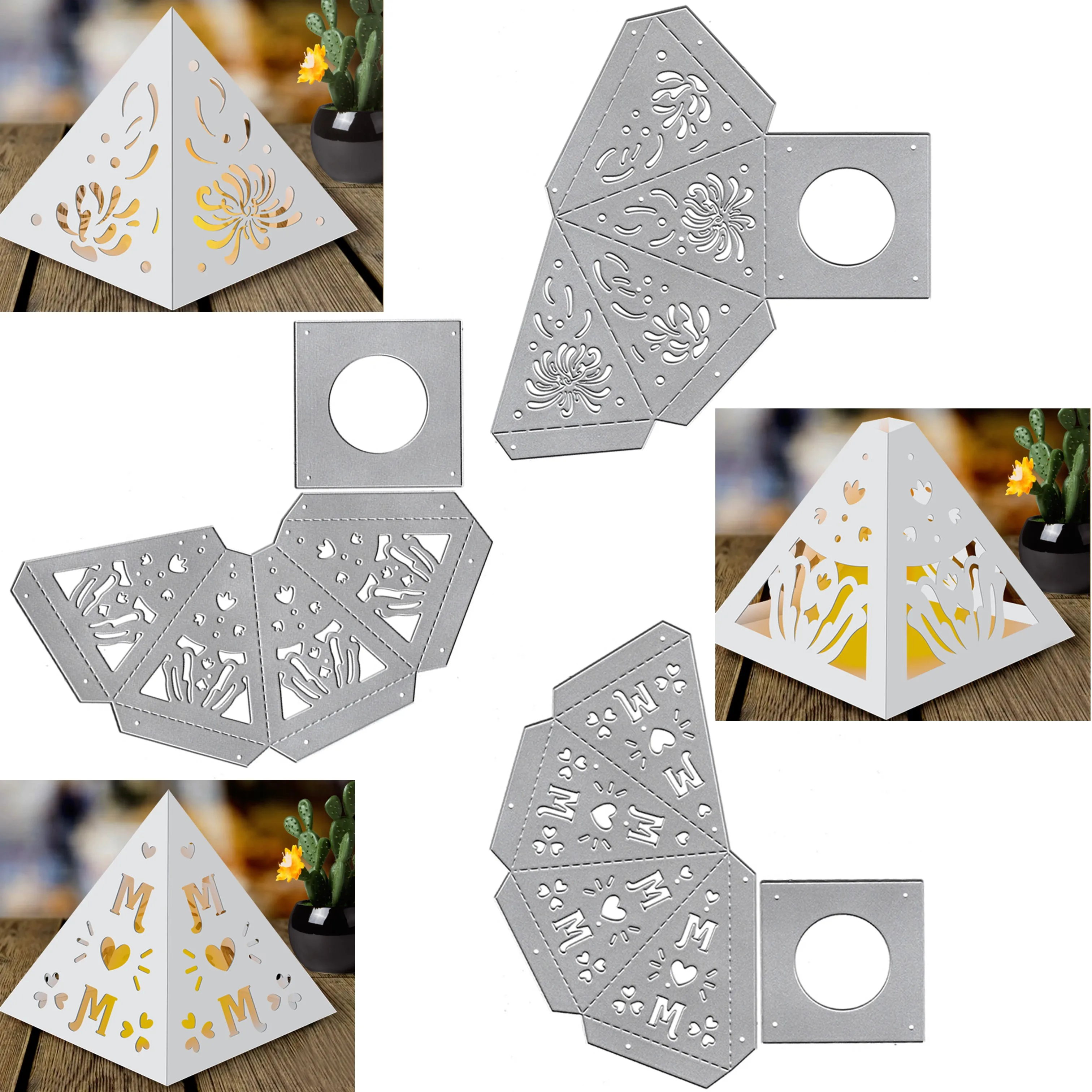 Triangular Lantern Metal Cutting Dies Stencils Flower Pattern Mother's ...