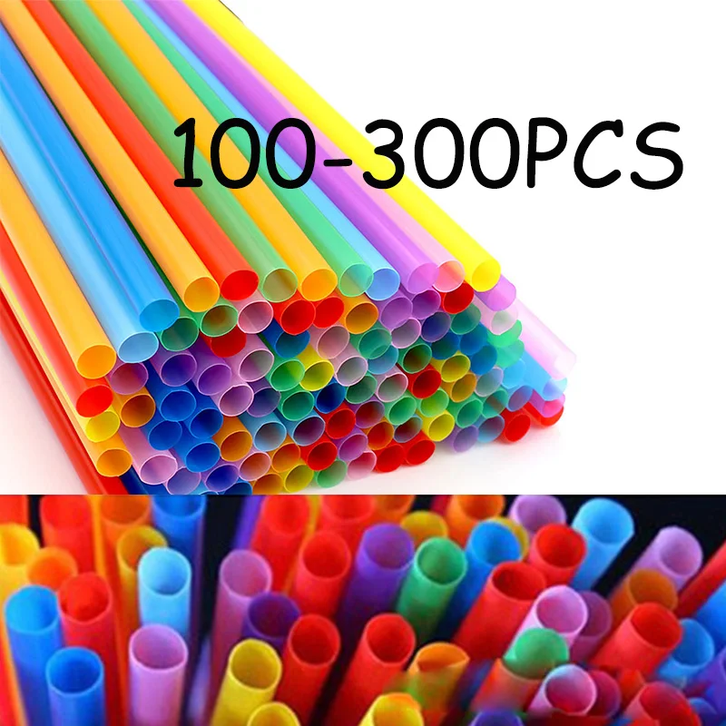 100-300PCS-Plastic-Straws-Large-Drinking-Straws-Colorful-Wide-Milk-Tea ...