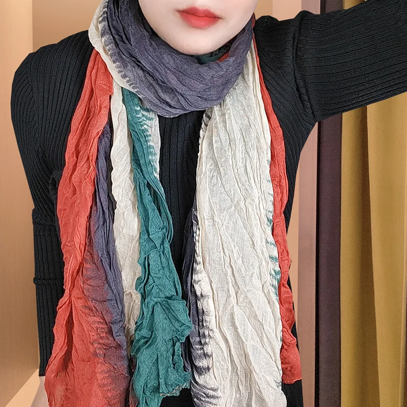 Fashion-Cotton-Linen-Crumpled-Gradient-Neck-Guard-Silk-Scarf-Women-s ...