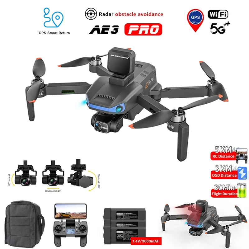 Ae3 Pro Max Gps Drone 4k Professional Dual Camera Wifi Fpv 3-axis ...