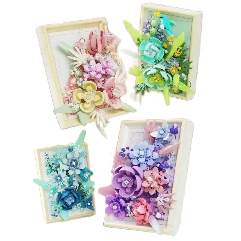 4-Types-3D-Flower-Picture-Frame-Building-Blocks-Rose-Chrysanthemum ...