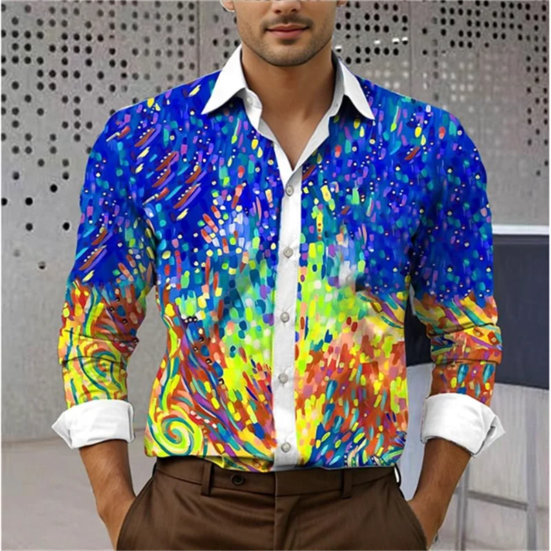 New-summer-Hawaiian-color-oil-painting-shirt-men-s-3D-printed-long ...
