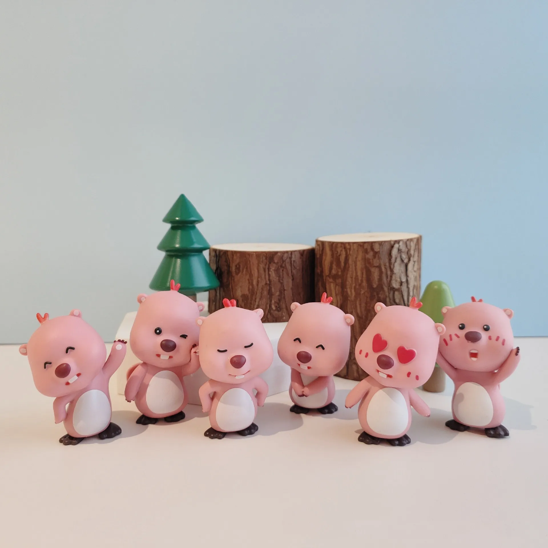 6Pcs-set-Zanmang-Loopy-Kawaii-Pink-Beaver-6-5CM-PVC-Action-Figure-Doll ...