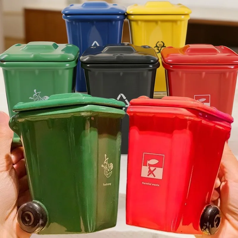 Creative Ceramic Cup Modeling Garbage Bin Mug Shape Recycling Container ...