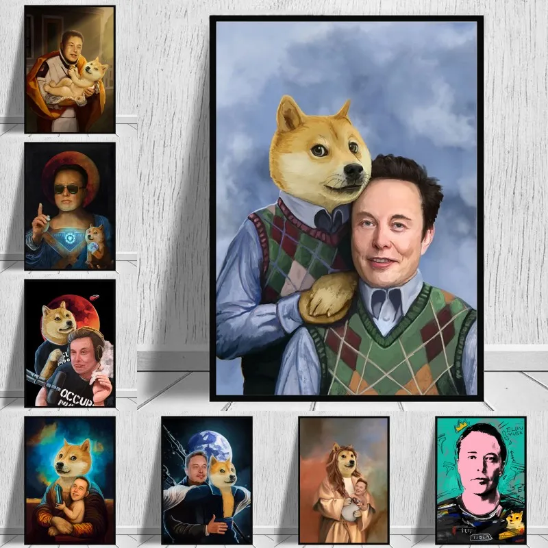 Funny Elon Musk With Dog Memes Poster And Print Canvas Painting Elon on ...