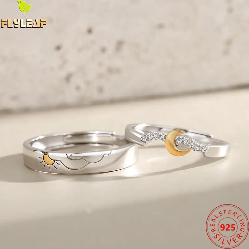 Anel de prata esterlina real moon com lua e sol para casais, acessório plating de platina ...