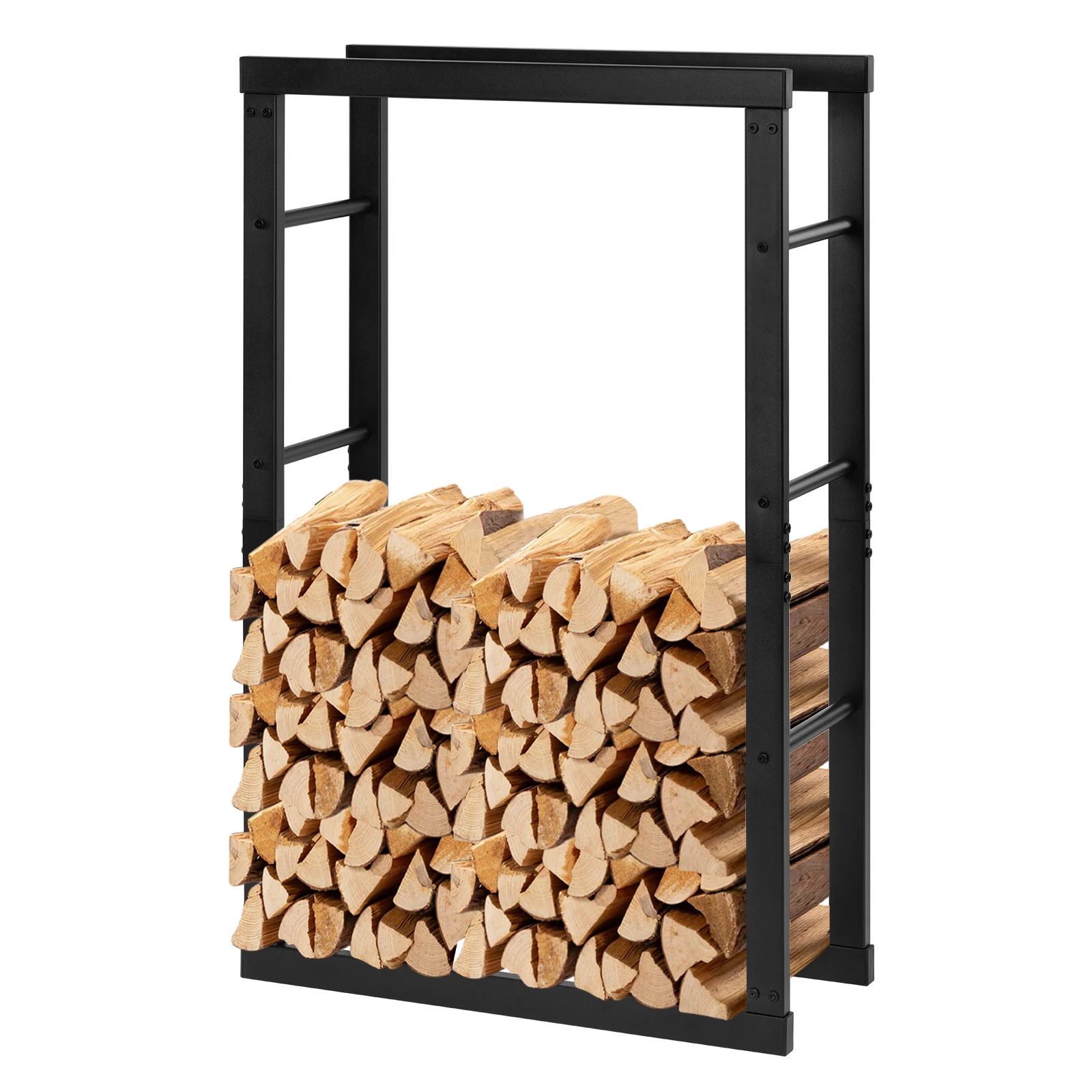 Black Firewood Rack Indoor Outdoor Metal Wood Stacking Aid Wooden ...