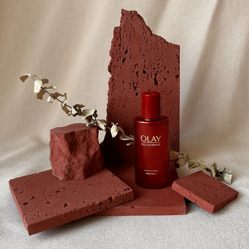 Natural red sandstone gypsum photo accessories cosmetics still life ...