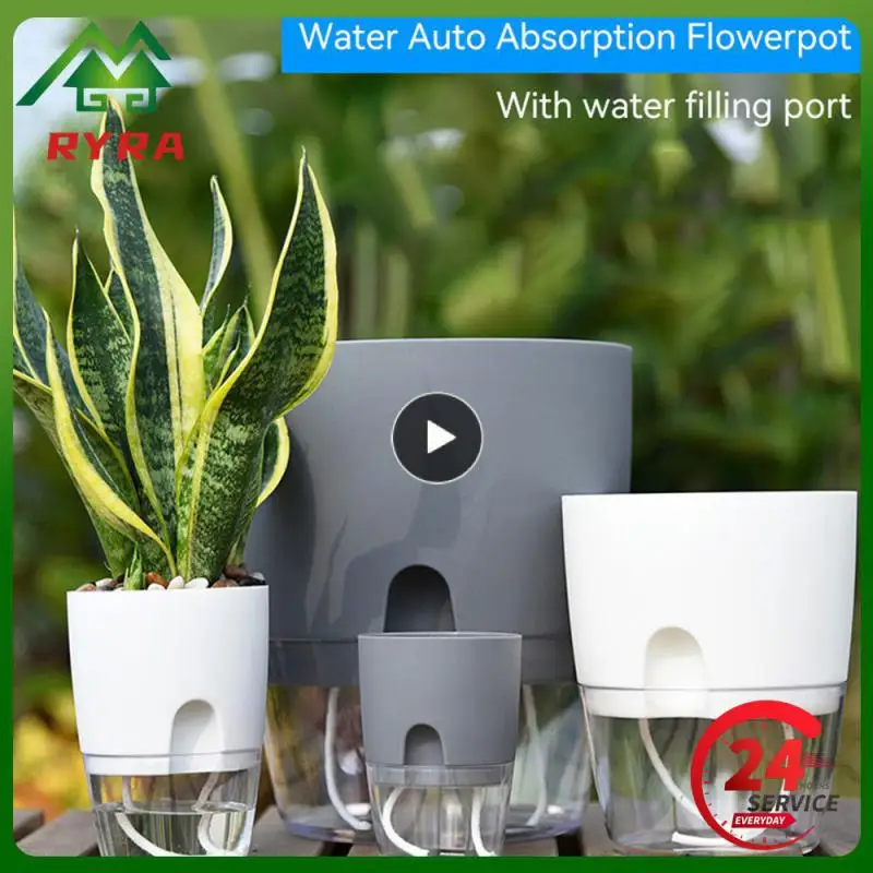 Self-Watering-Indoor-Golden-Double-Layer-Plastic-Flower-Pot-Transparent ...
