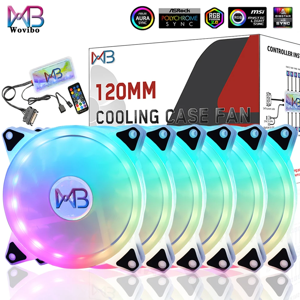 120mm Case Fan Cooler Pc Air Cooling Fans 6pin Rgb Radiator 12v Mute ...